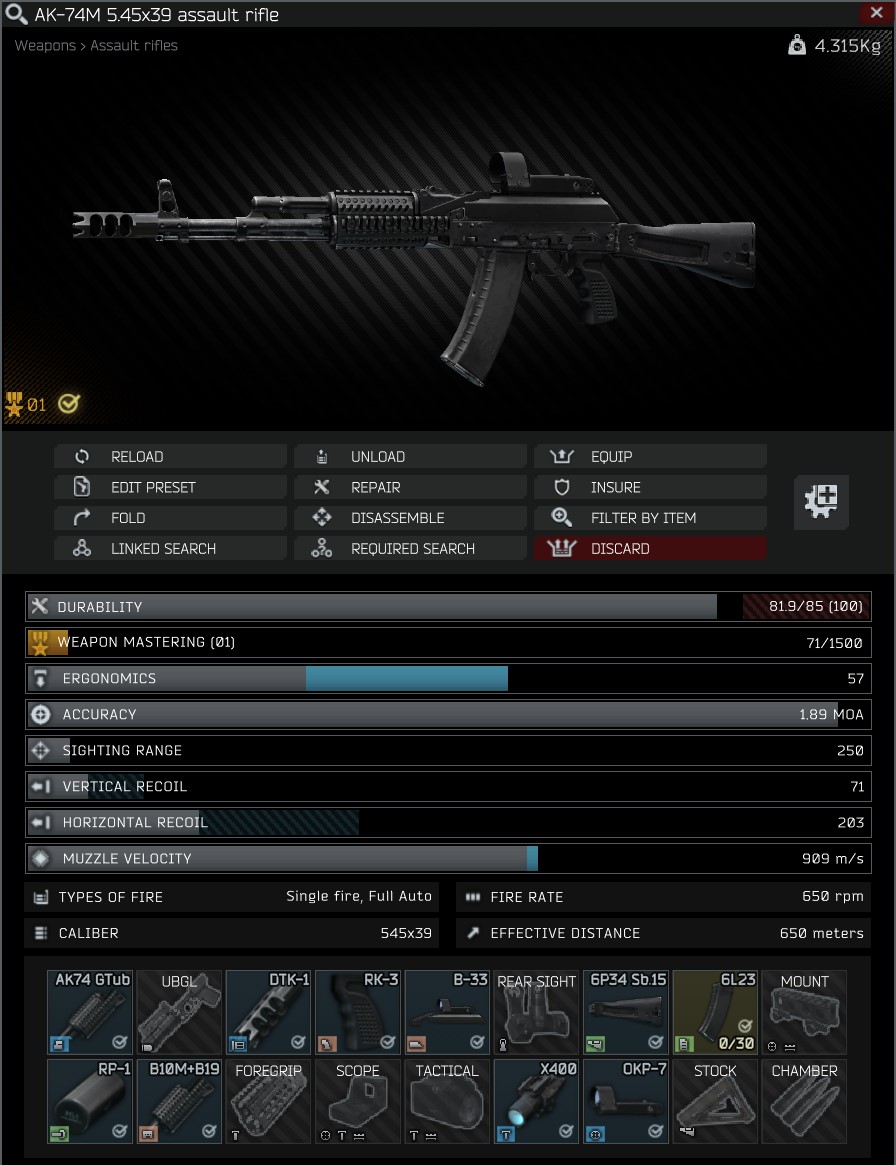Kalashnikov AK-74M 5.45x39 assault rifle / Kalashnikov AK-74M 5.45x39 アサルトライフル - Escape from ...